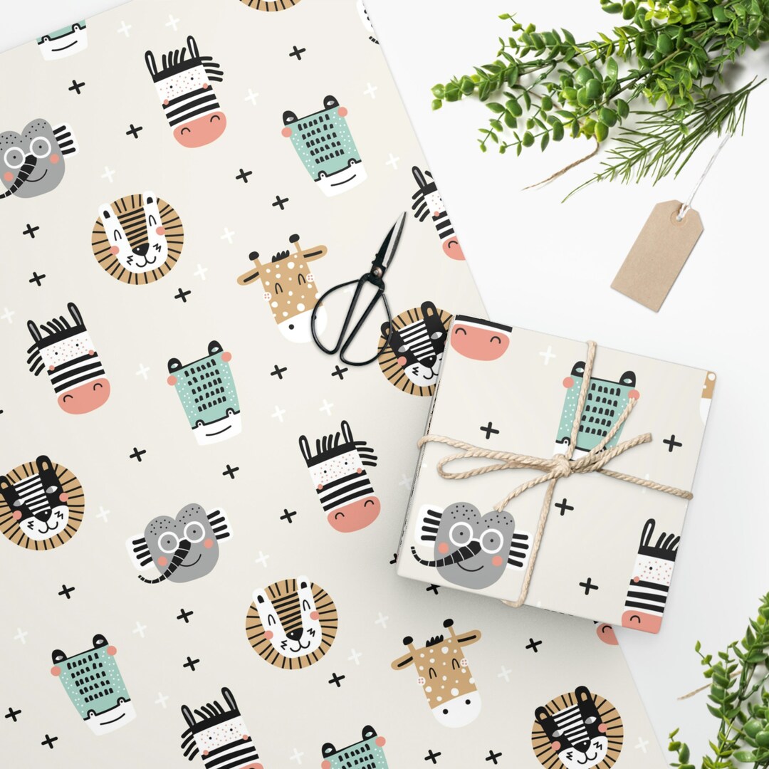Zoo Animal Wrapping Paper Kids Wrapping Paper Jungle Wrapping Paper ...