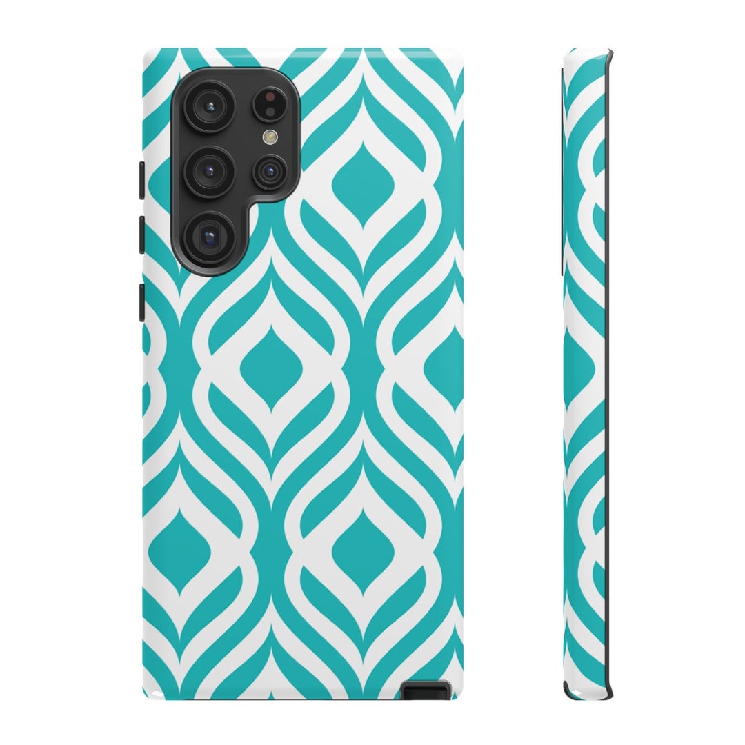 Teal Phone Case Teal and White Phone Case Tough Case Beachy Phone Case ...