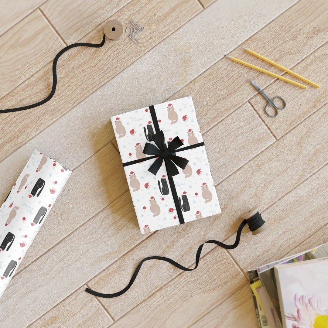 Cat Christmas Wrapping Paper Santa Cat Christmas Gift Wrap Christmas ...