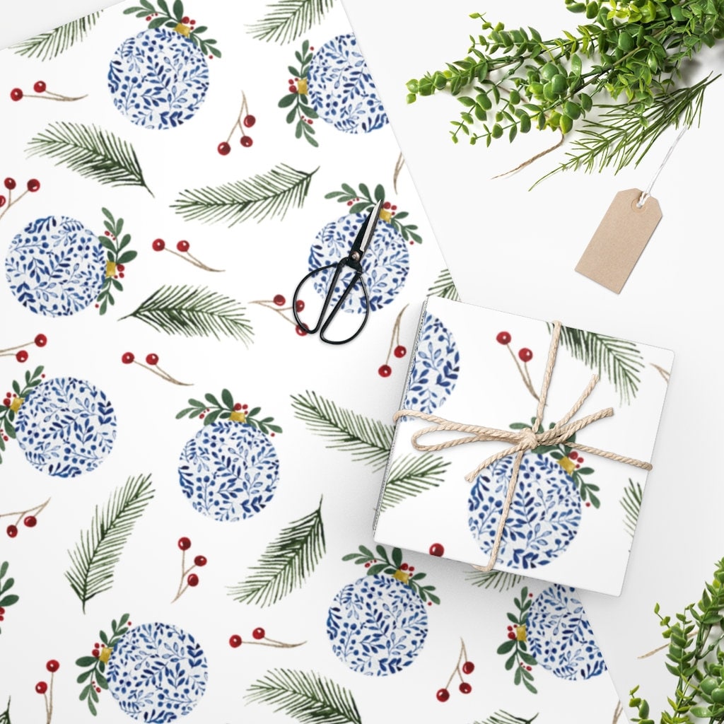 Beautiful Christmas Wrapping Paper Blue and White Christmas - Etsy