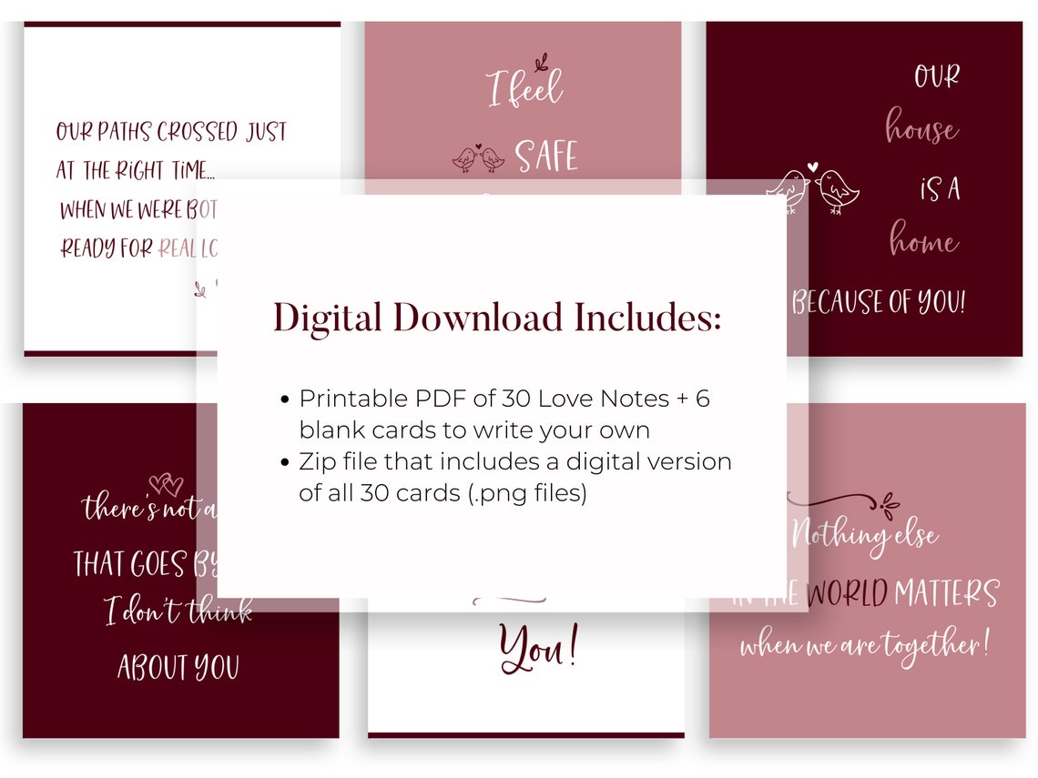 Romantic Love Note Cards | Printable Note Cards | Gifts for Her/him ...