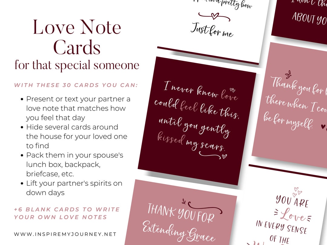 Romantic Love Note Cards | Printable Note Cards | Gifts for Her/him ...