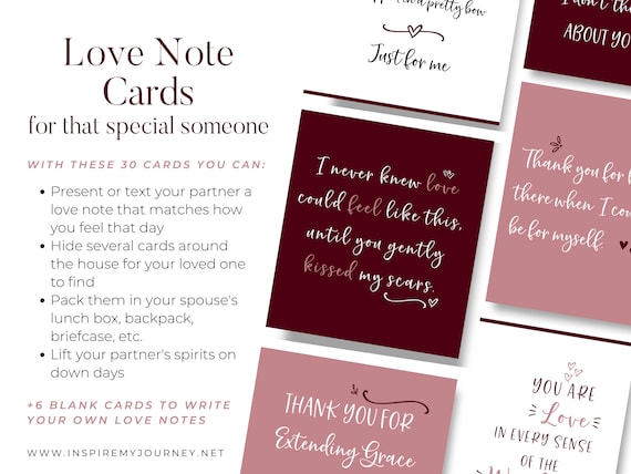 Romantic Love Note Cards Printable Note Cards Gifts for - Etsy Australia