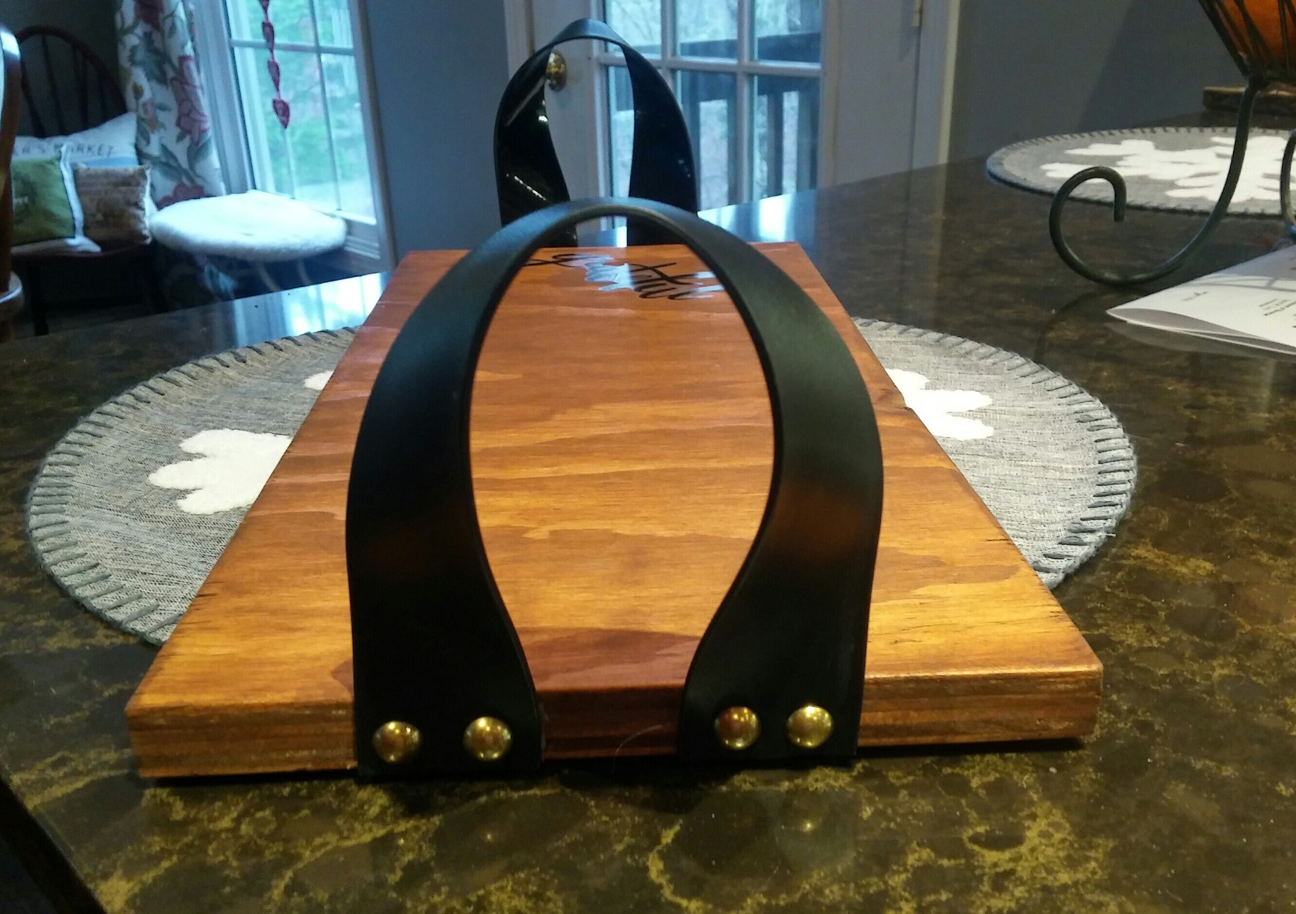 Home & Living Wood Serving Tray with Faux Leather Handles Trays ...