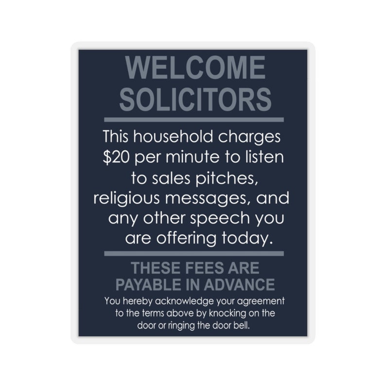 Welcome Solicitors Vinyl Decal Sticker, Note to Door Knockers, Anti ...