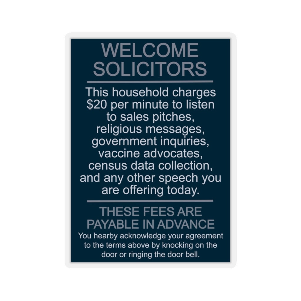 Welcome Solicitors vinyl decal sticker note to door knockers | Etsy