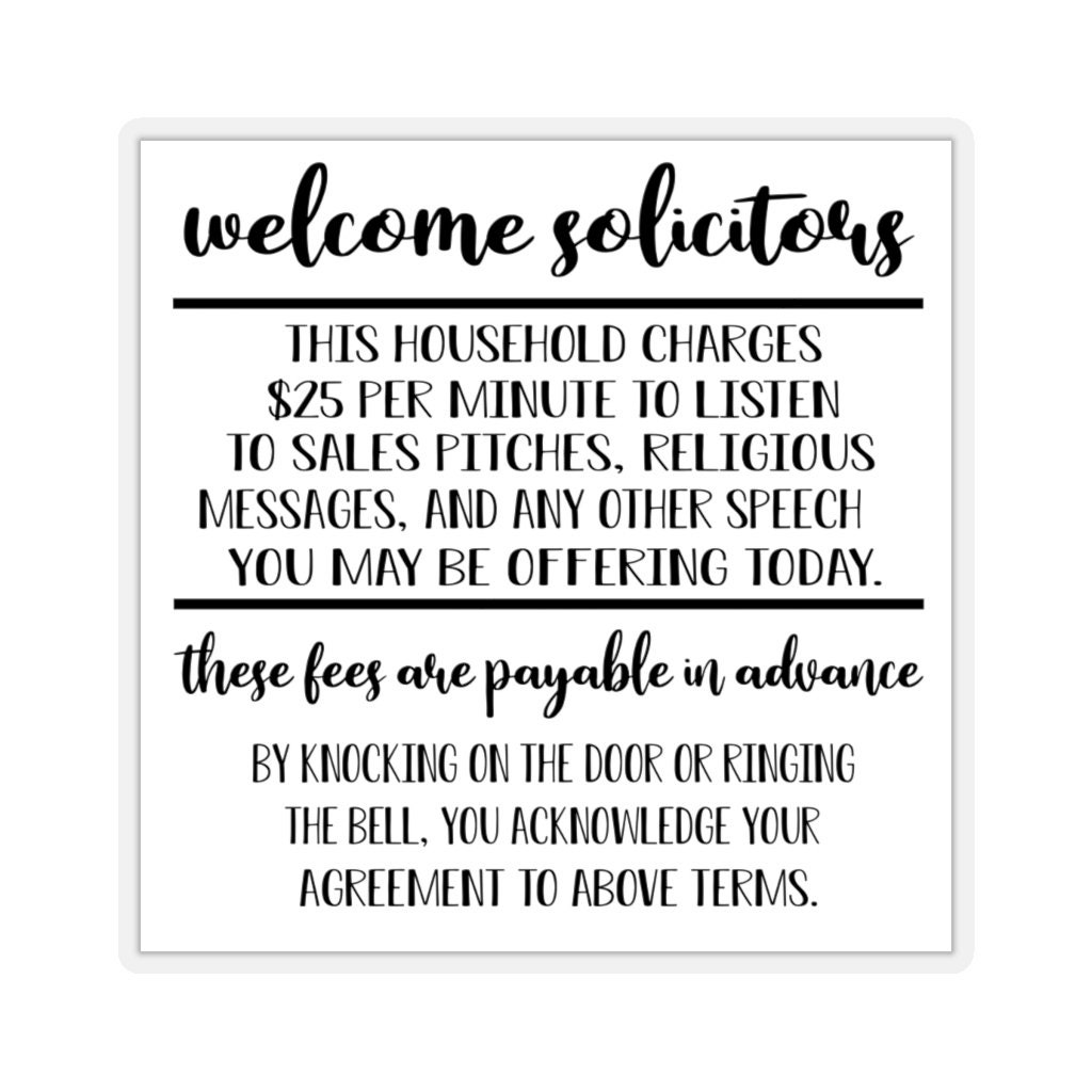 Welcome Solicitors Vinyl Decal Sticker Note to Door Knockers | Etsy