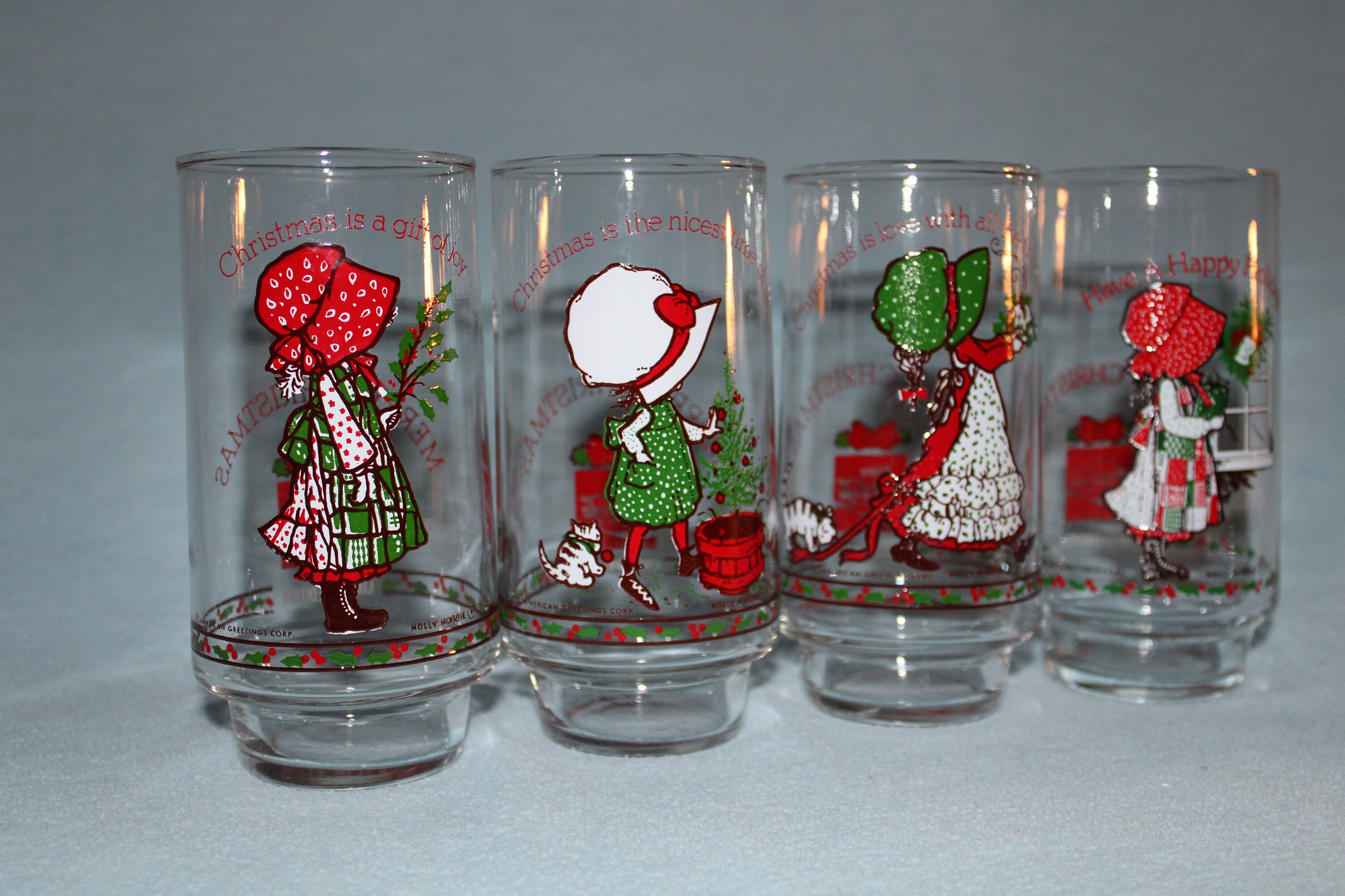 Set Of 4 1977 Holly Hobbie Coca Cola Limited Edition Christmas Drinking