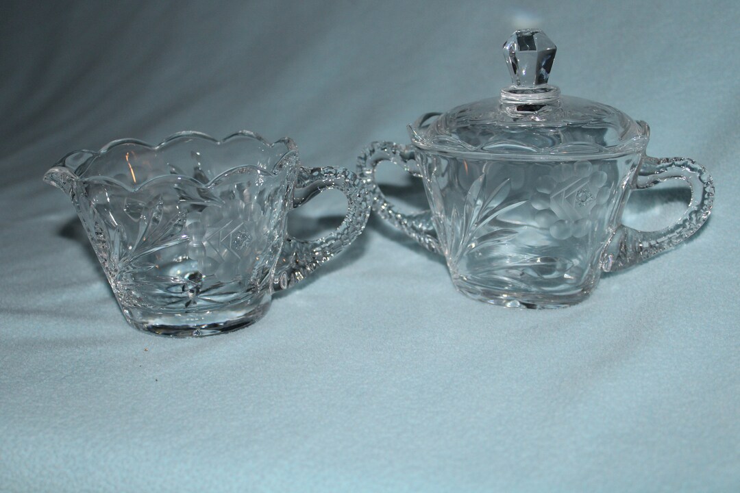 Vintage Crystal Etched Rose Sugar and Creamer Set Heavy Beautiful ...