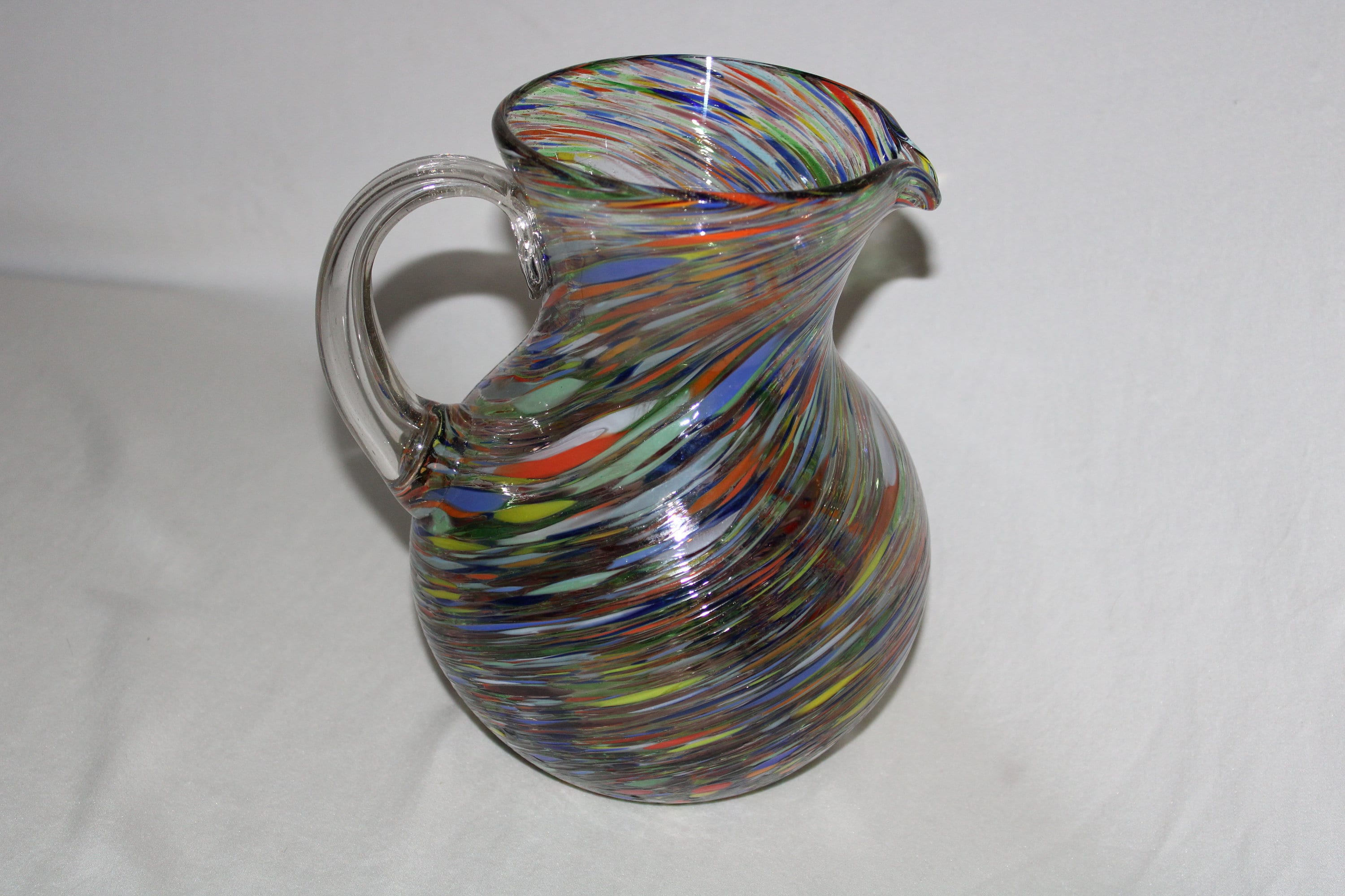 Large Mexican Hand Blown Multi-colored Swirled Confetti Glass Pitcher ...