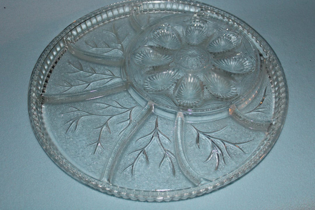 Vintage Indiana Clear Glass Deviled Egg Serving Platter or Tray Pebbled ...