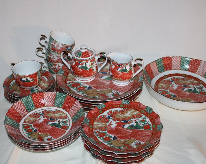 Arita Imari Peacock 23 Piece Set 4 5 Place Settings Plus Serving Bowl ...