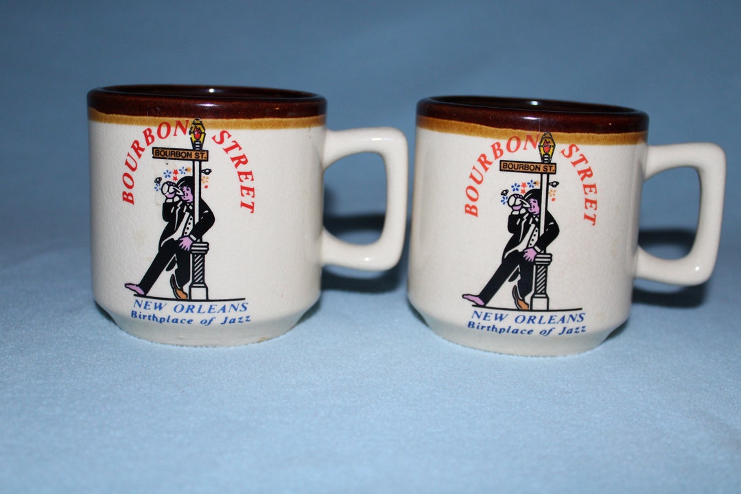Vintage Set of 2 Bourbon Street Coffee Cups Mugs Glazed Ceramic Brown ...