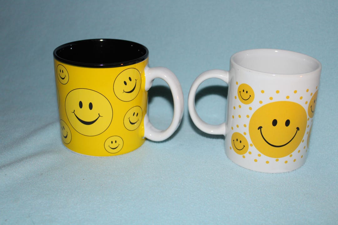 2) Happy Face (smiley Face) Ceramic Mugs 1970's Betallic Inc. White One ...