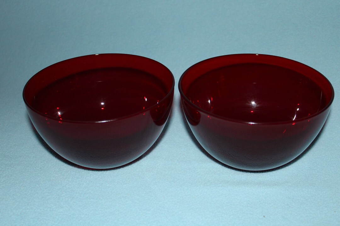 Set of 2 Bright Red Glass Bowls Cereal Salad or Decorative Translucent ...