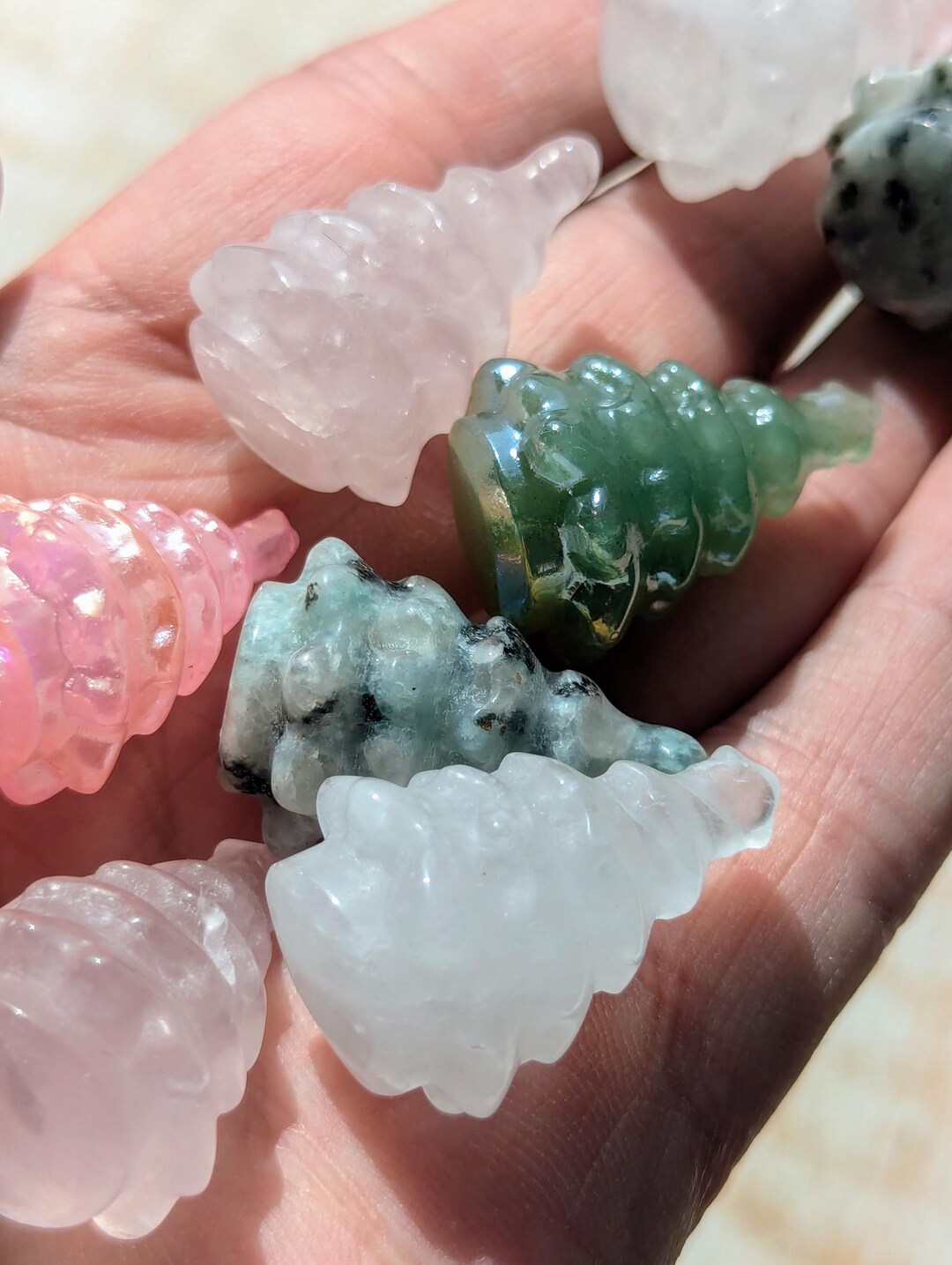 Hand-carved Gemstone Christmas Tree Figurines, Assorted Mini Crystal ...