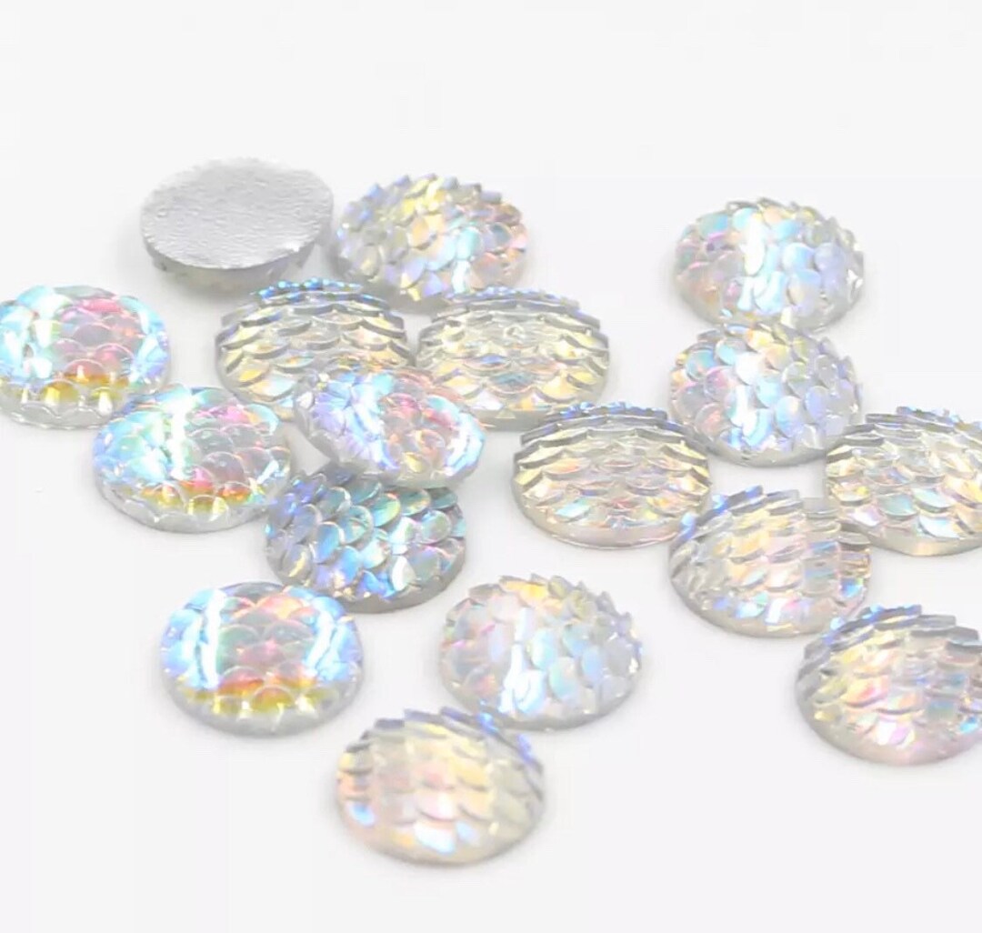 8mm Transparent Fish Mermaid Scale Set of 10 Round Cabochon DIY Jewelry ...