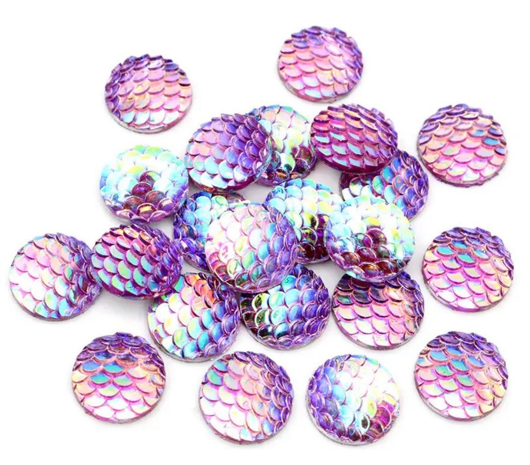 12mm Light Purple Fish Mermaid Scale Set of 10 Round Cabochon - Etsy