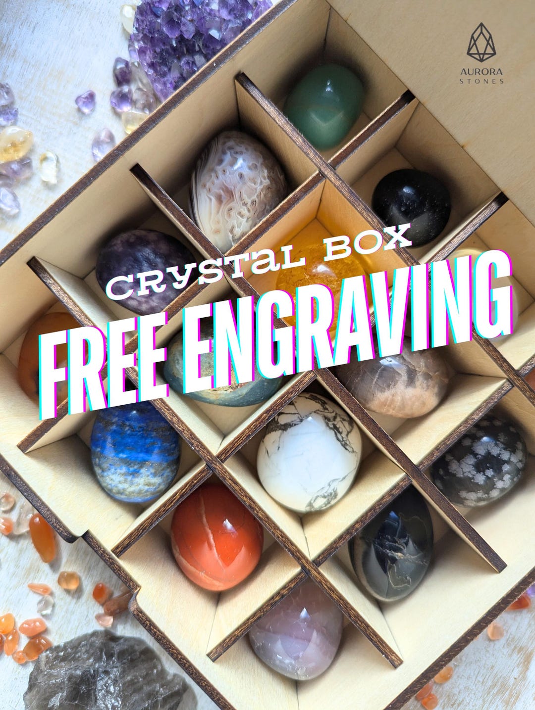 Personalized Crystal Box Tumbled Stones, FREE ENGRAVING and FREE ...