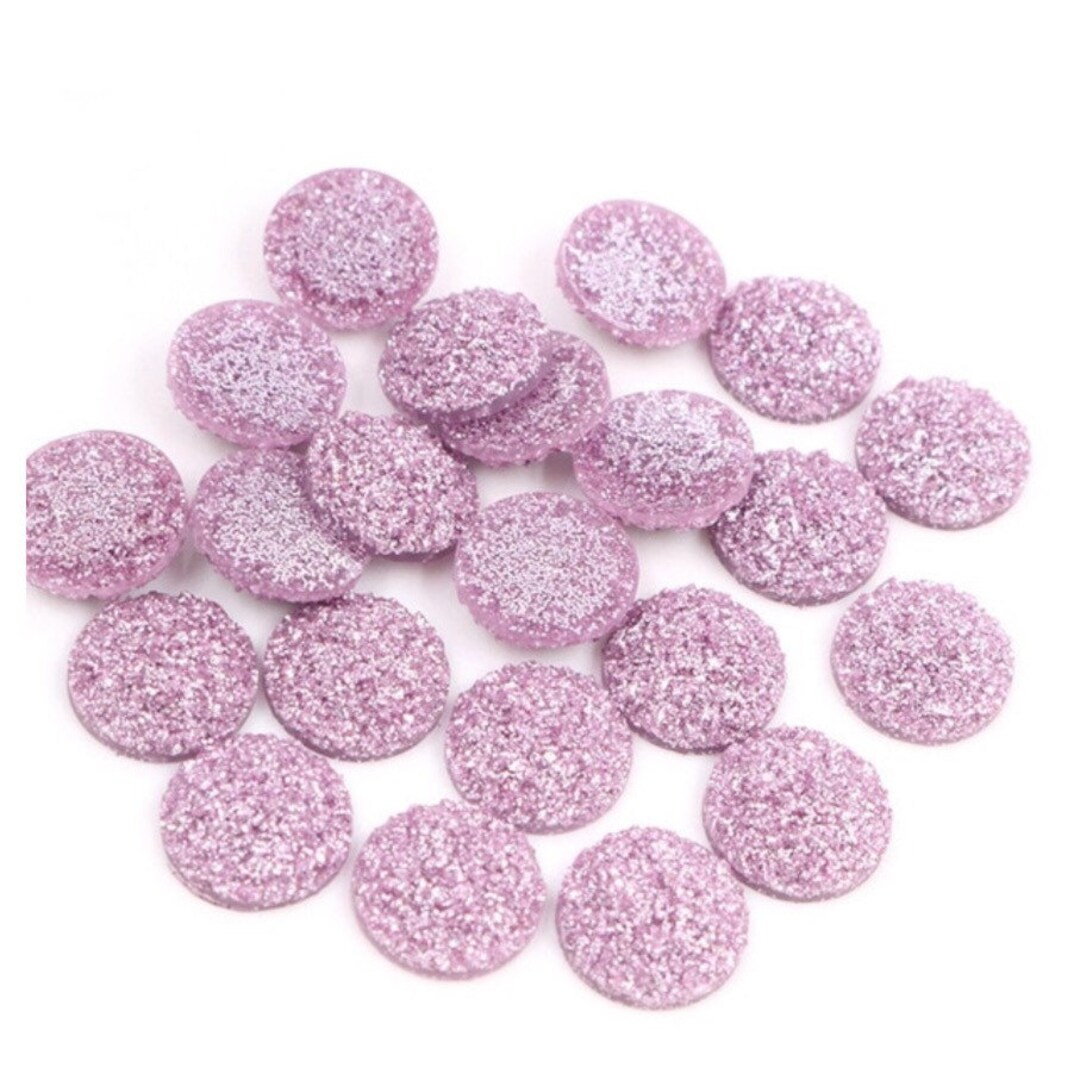 12mm Druzy Lavender Pink Glitter Set of 10 Round Cabochon DIY Jewelry ...