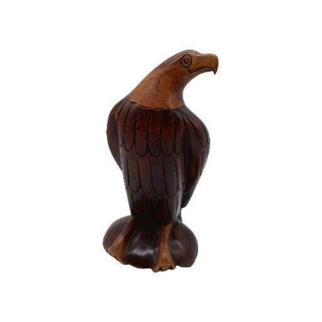 Hand Carved Wood Bald Eagle Hawk Figurine 8" Tall Bird Statue Two Tone ...