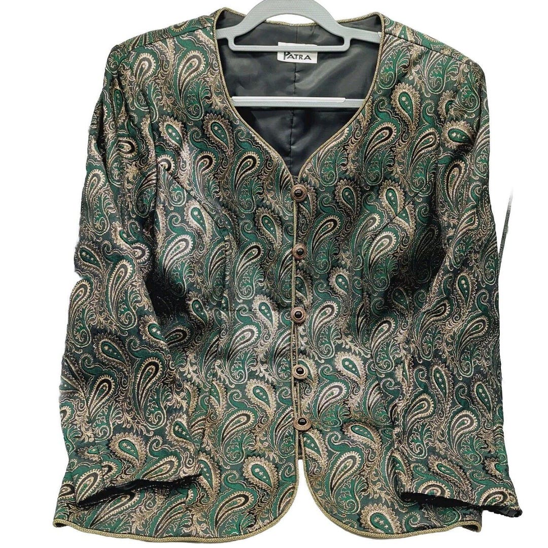 Patra Green Gold Glitter Jacket Button Closure Size 18 Vintage - Etsy