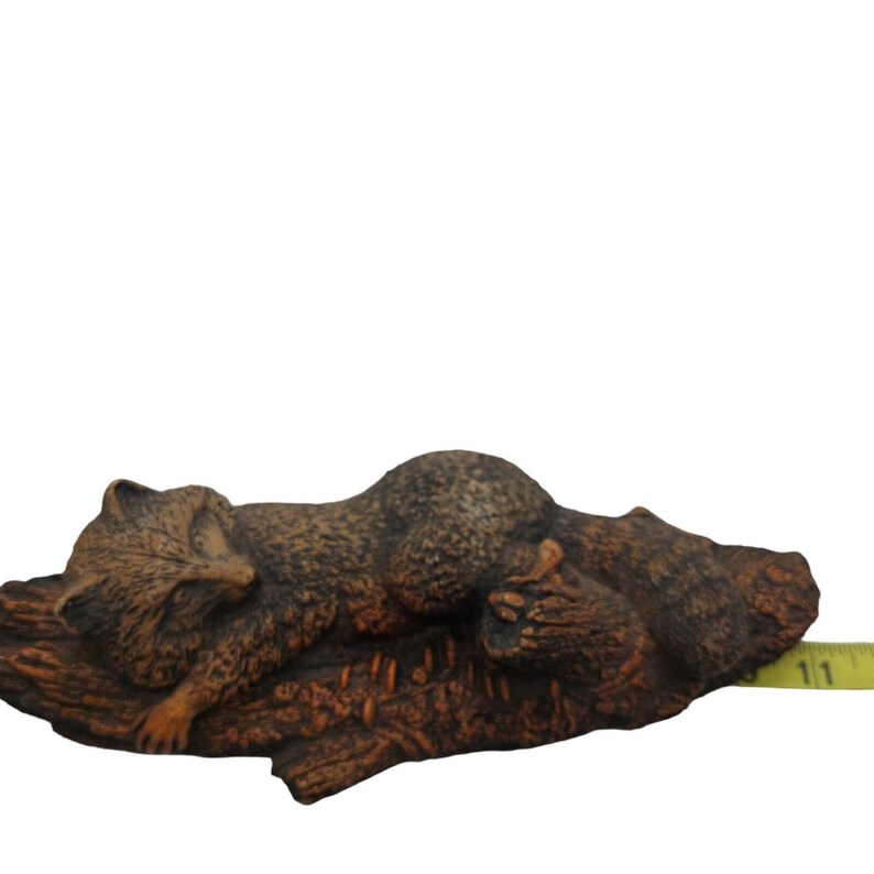 Vintage Chalkware Fox or Raccoon Sculpture Figurine on Tree Brown Black ...