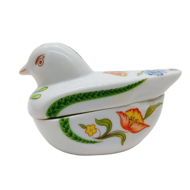Prestige Porcelain Bird Trinket Box Floral Butterflies White - Etsy