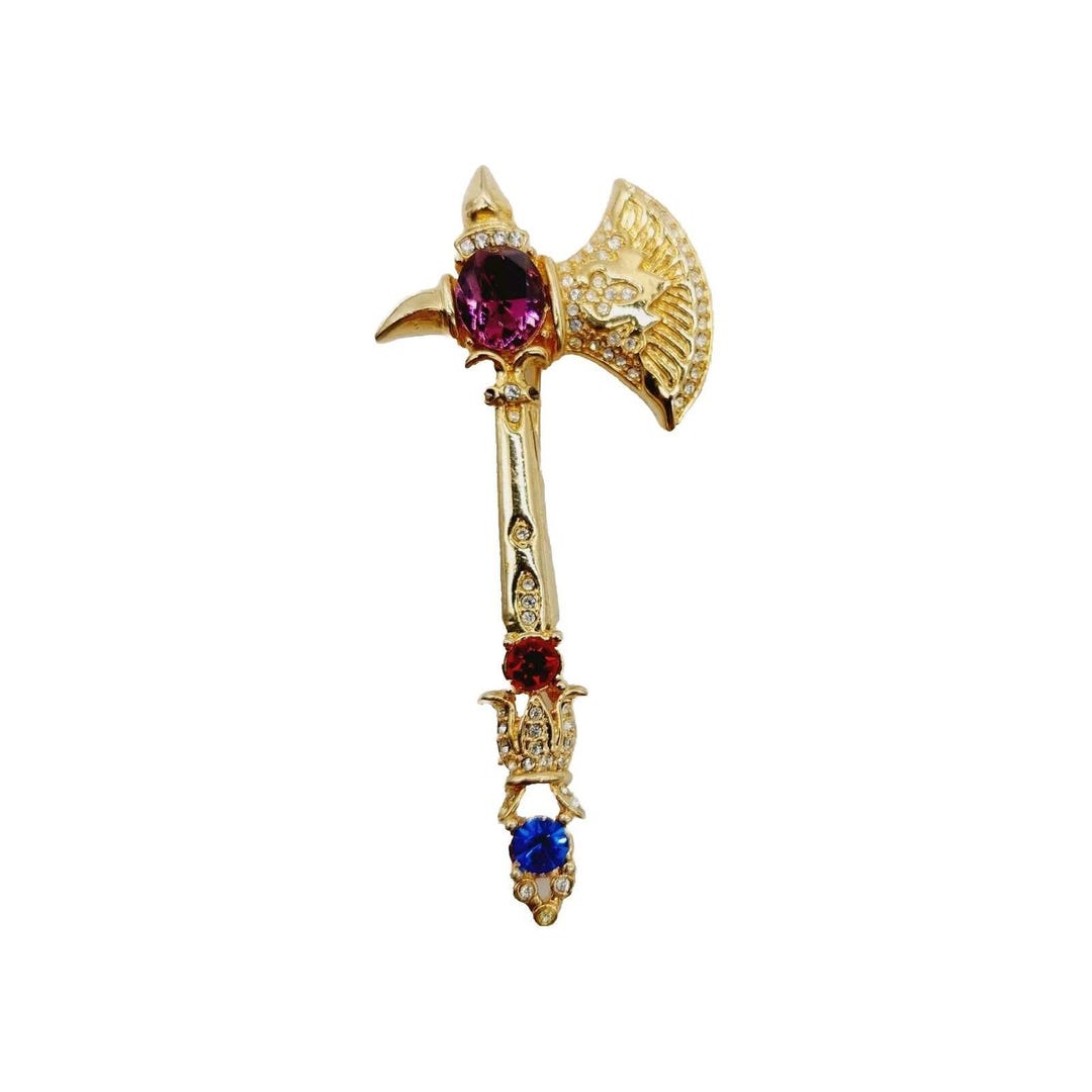 Medieval Hatchet Knight Axe Pin Brooch Multicolored Gold Tone ...