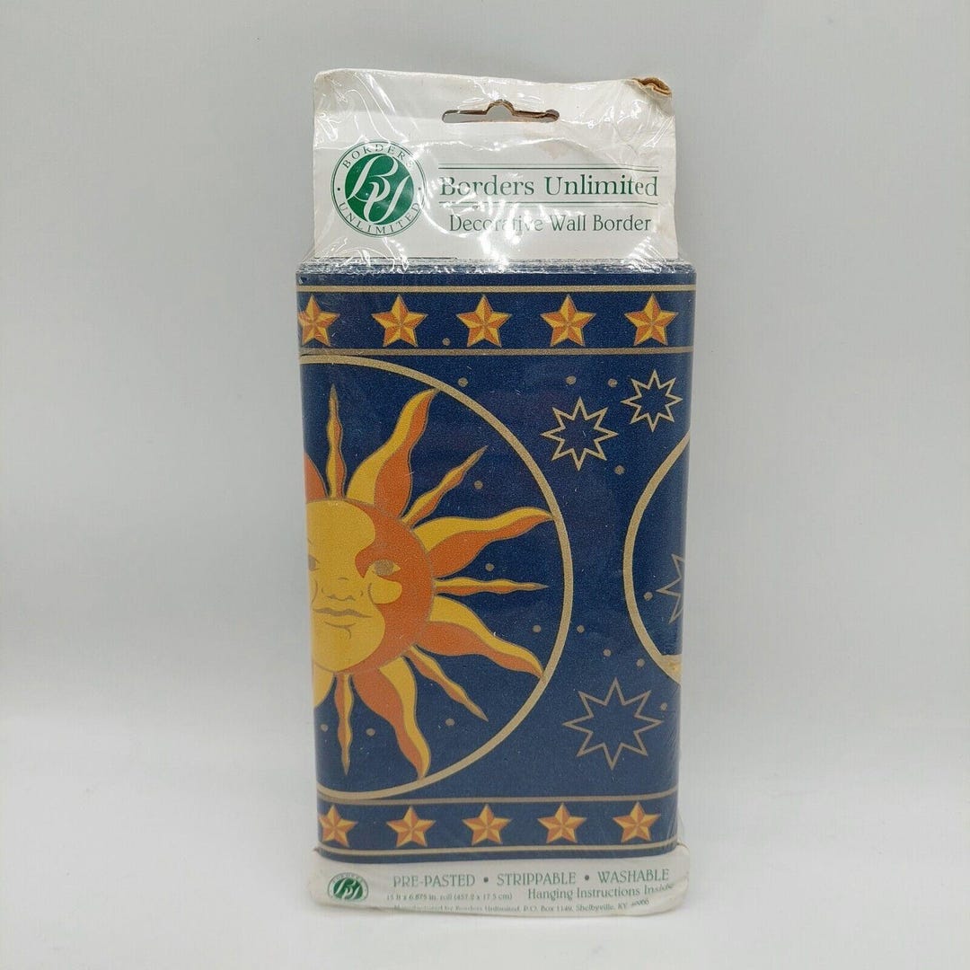 Borders Unlimited Moon Glow Sun Moon Stars Border Paper Prepasted Blue ...