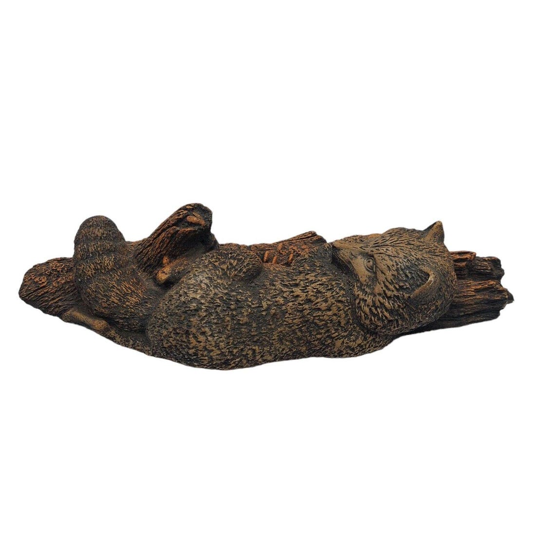 Vintage Chalkware Fox or Raccoon Sculpture Figurine on Tree Brown Black ...