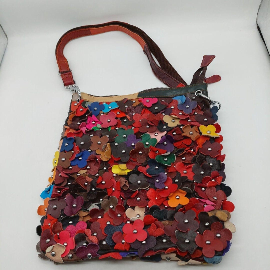 H2Z Leather 3D Floral Multi-color Crossbody Purse Boho Hippie Colorful ...