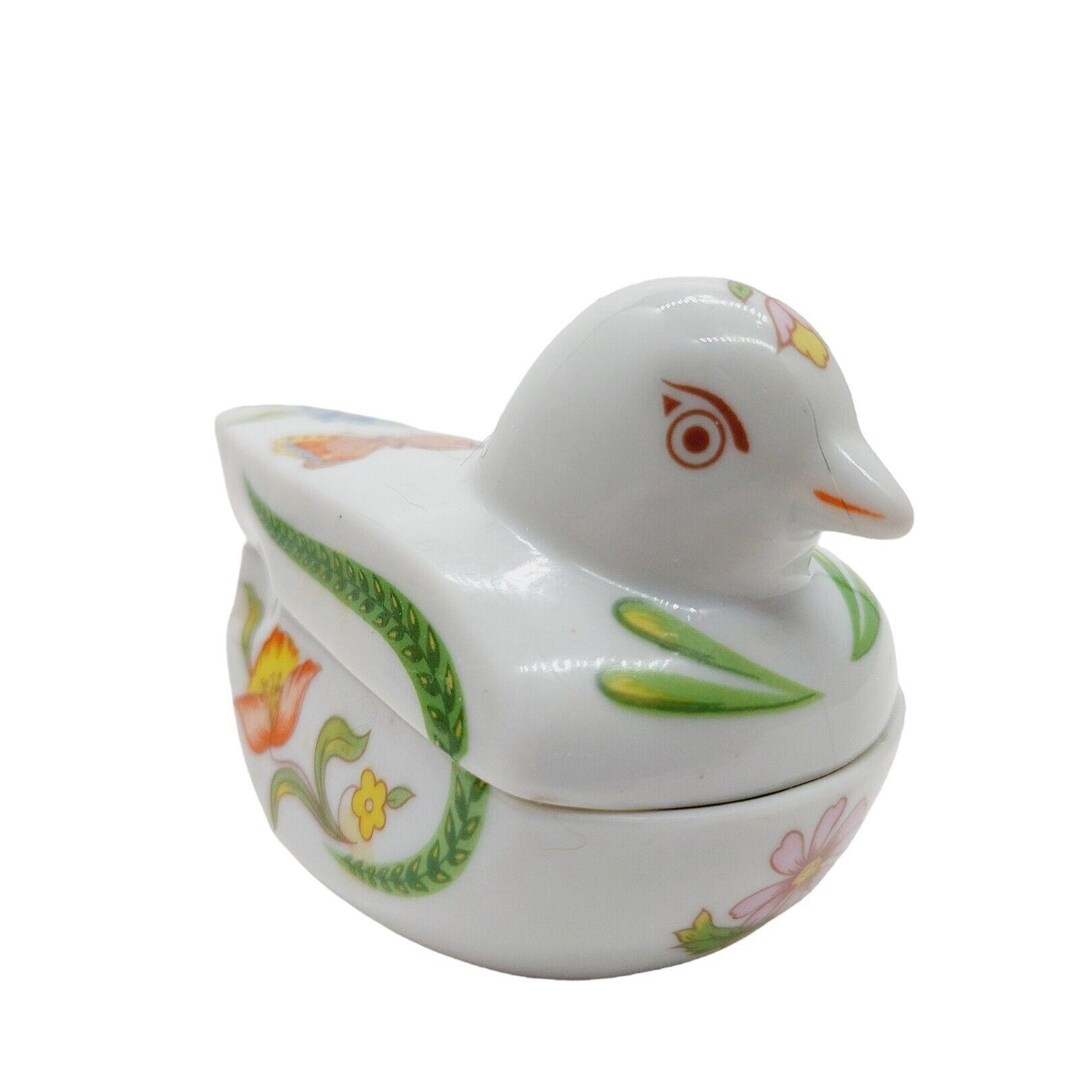 Prestige Porcelain Bird Trinket Box Floral Butterflies White - Etsy