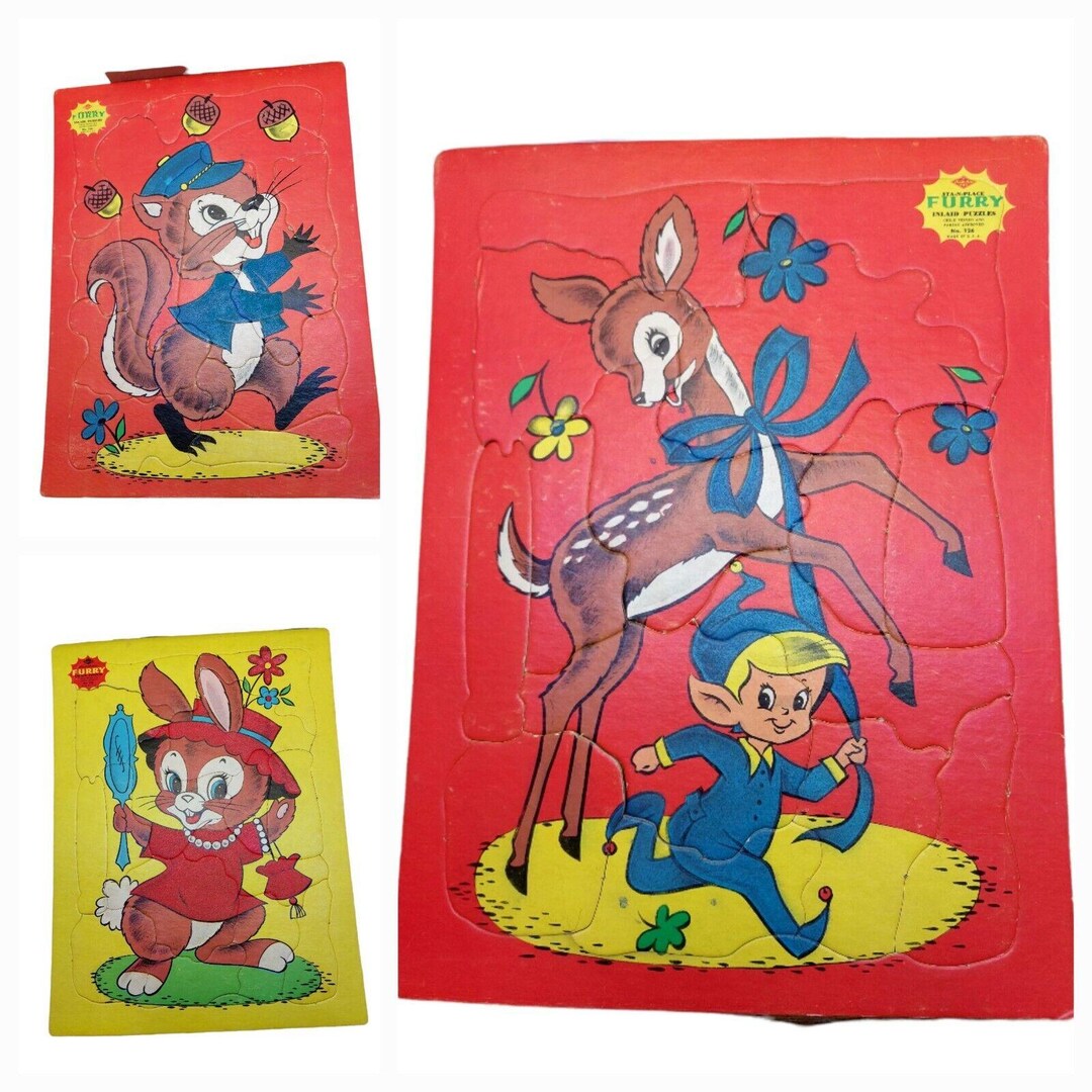 Built Rite Toys Sta-n-place Furry Inlaid Child's Tray Puzzle Set of 3 ...