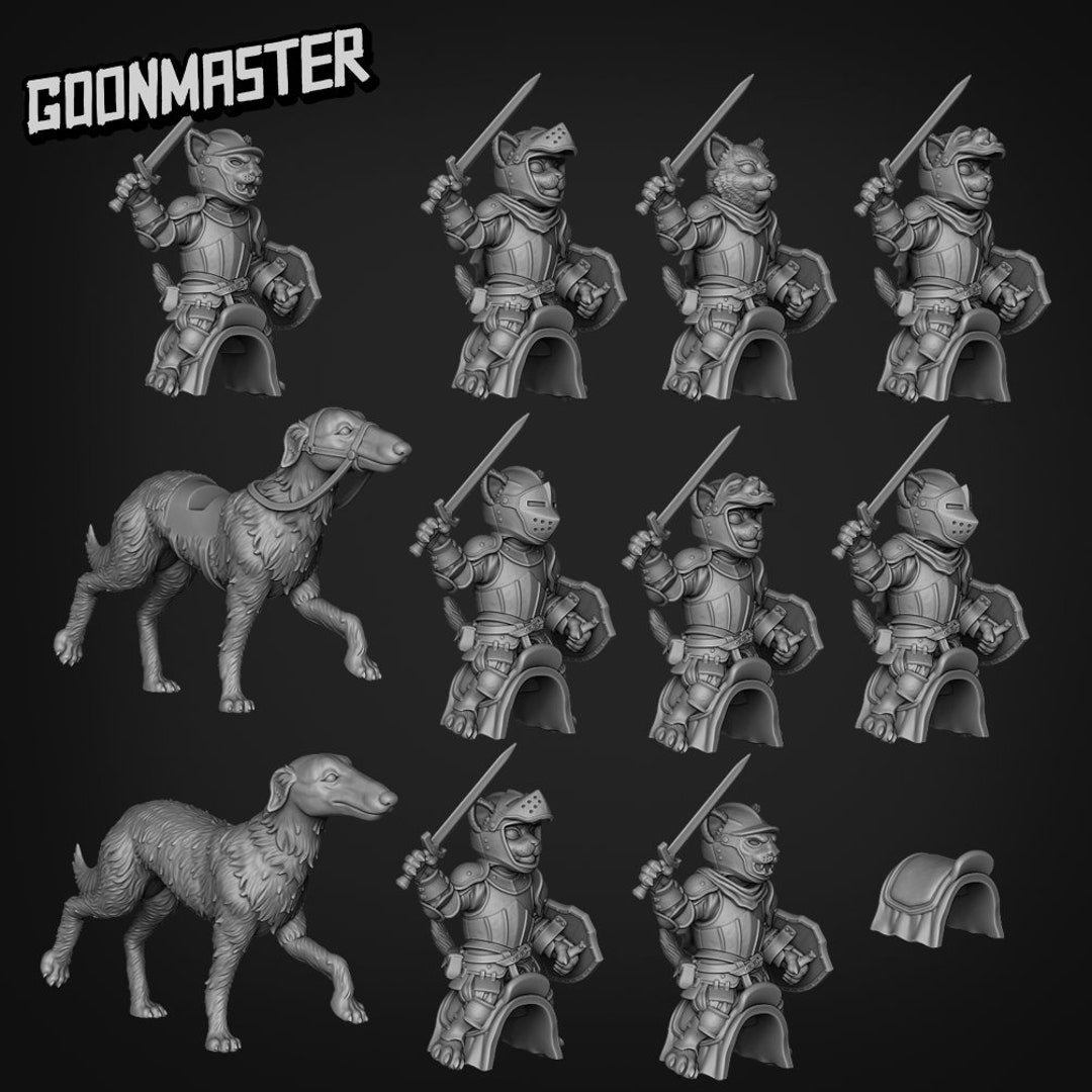 Cat Knight Cavalry 4 / Cat Folk Miniature - Goon Master Games - Etsy