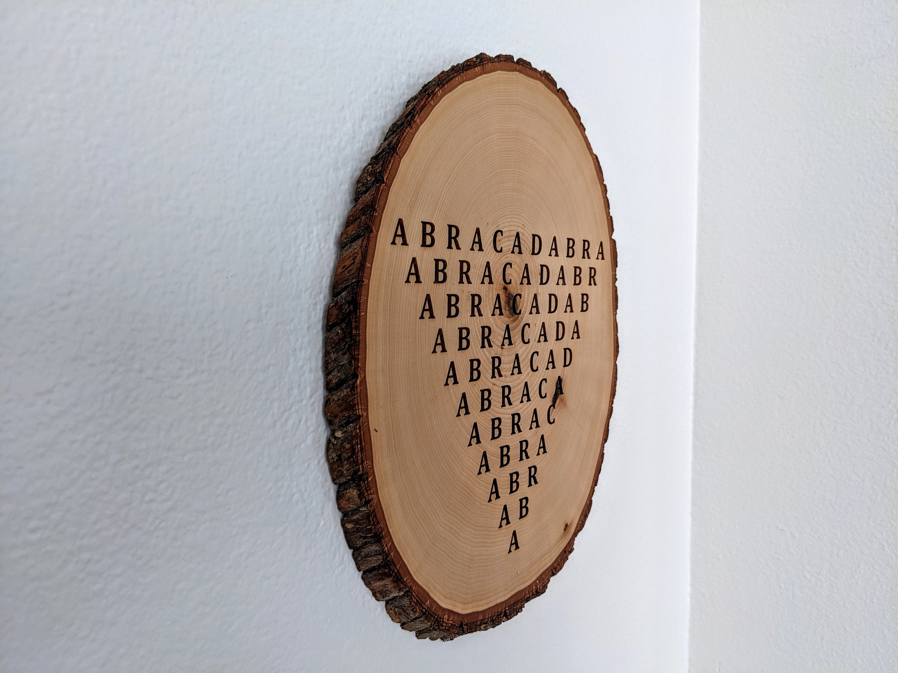 ABRACADABRA Pyramid Basswood Live Edge Round Rustic Wall Art Altar ...