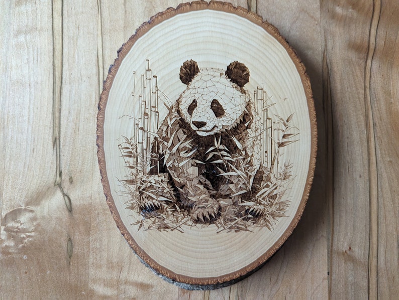 Laser Engraved Panda Wood Slice – Geometric Zentangle Live Edge ...