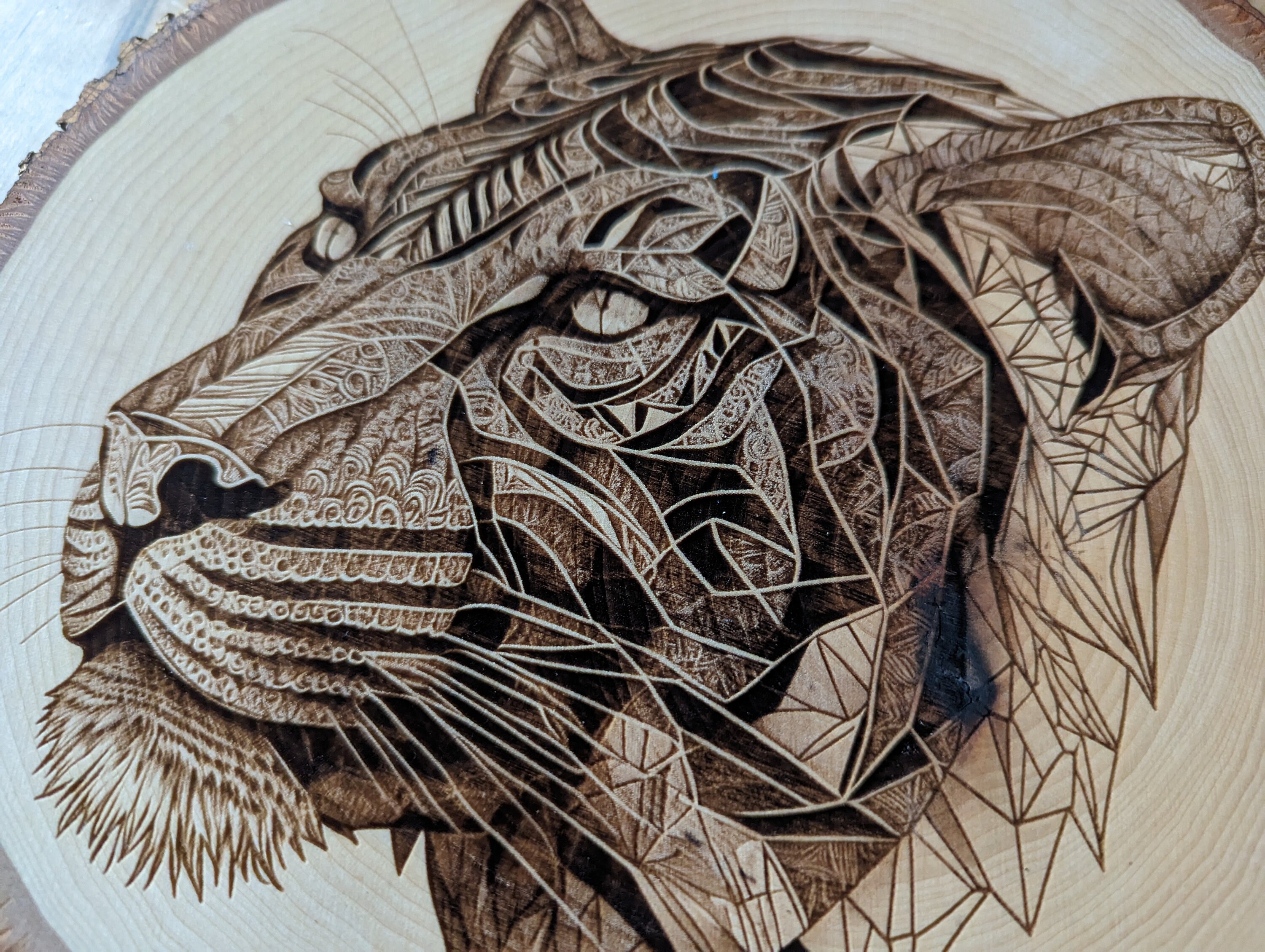 Tiger Zentangle Natural Live Edge Wood Display Custom Wood - Etsy