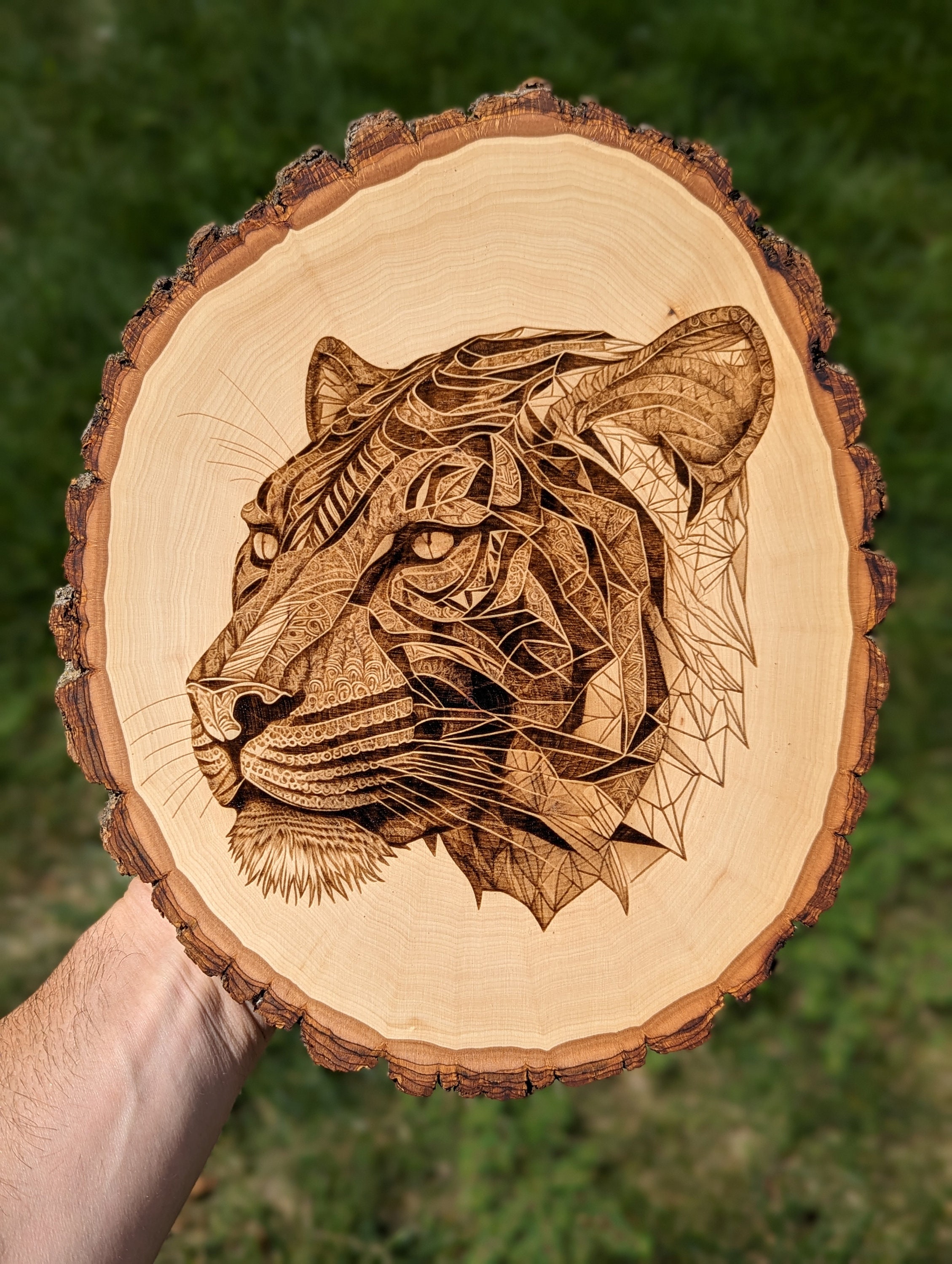 Tiger Zentangle Natural Live Edge Wood Display Custom Wood - Etsy