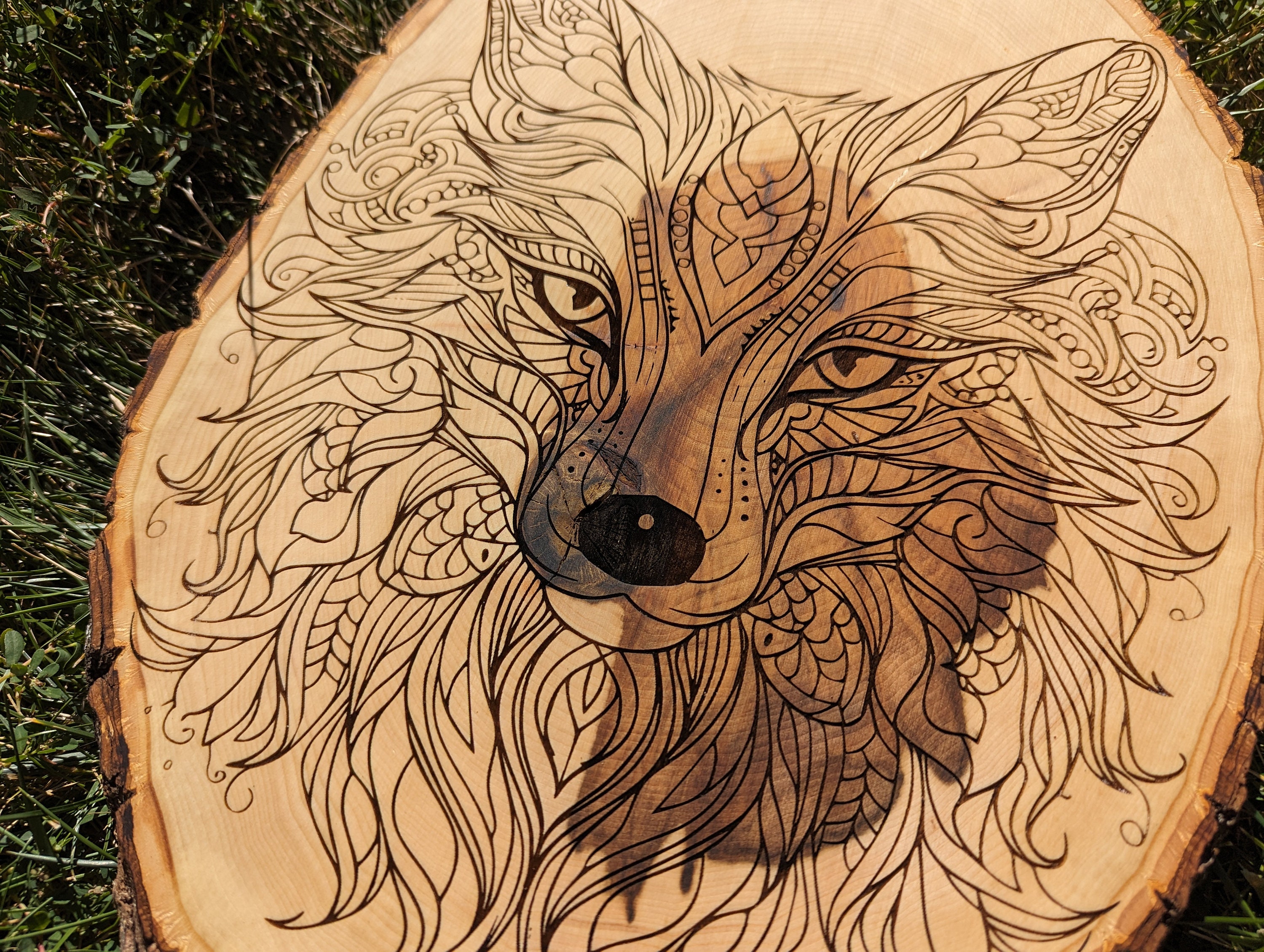 Fox Zentangle Natural Live Edge Wood Display - Custom Wood Mandala ...