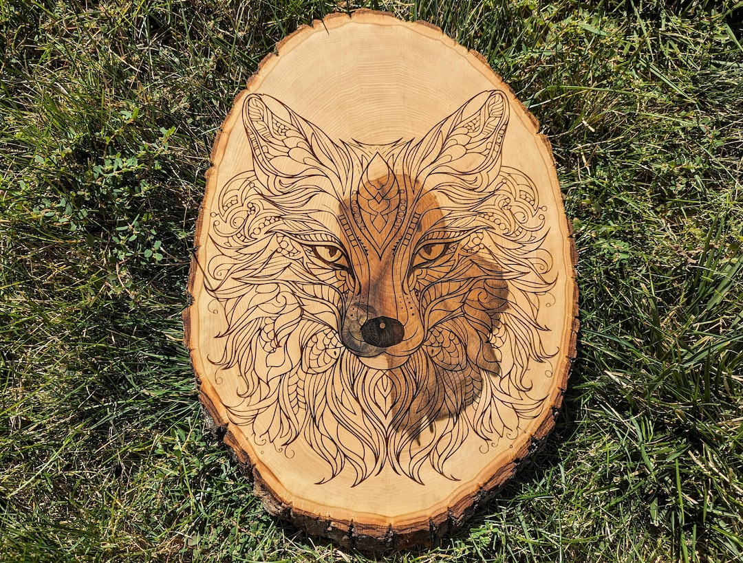 Fox Zentangle Natural Live Edge Wood Display - Custom Wood Mandala ...