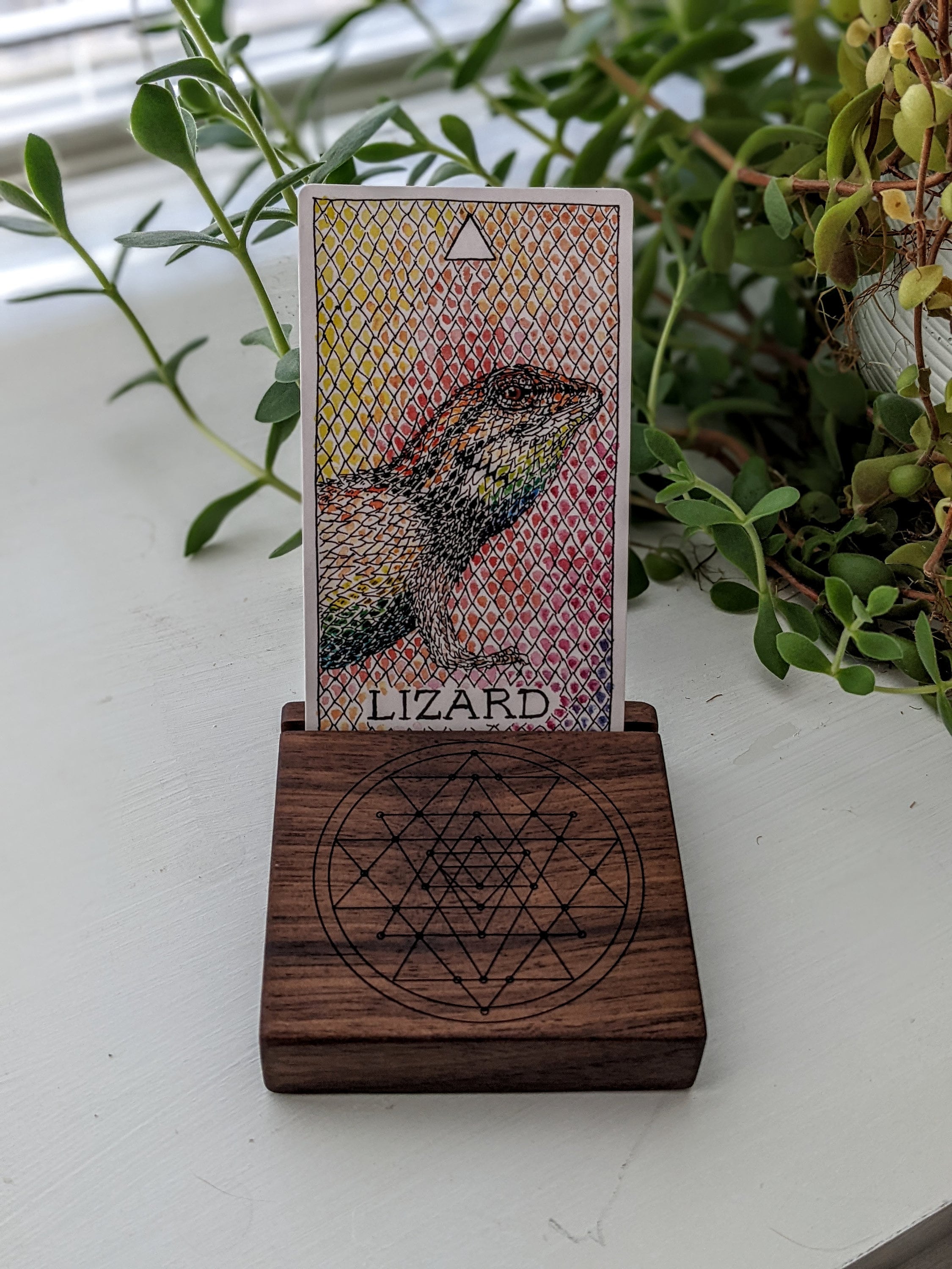 Walnut Wooden Tarot Card Holder Display With Sacred Geometry + Exotic ...