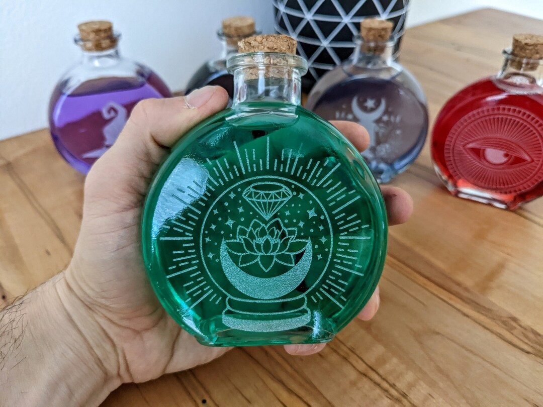 Potion Bottles - Round Custom Bottles With Cork Top - Glass Apothecary ...