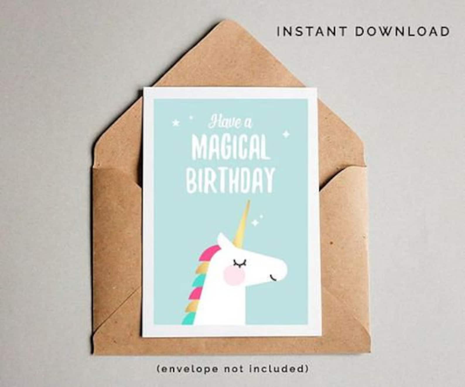 Unicorn Birthday Card Printable Girls Birthday Card Girls - Etsy