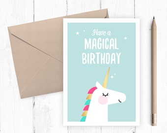PRINTABLE Happy Birthday Card, Unicorn Birthday Card, Girls Birthday ...