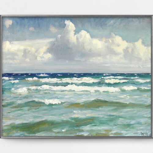 Vintage Beach Painting Ocean Print Coastal Decor Seascape - Etsy