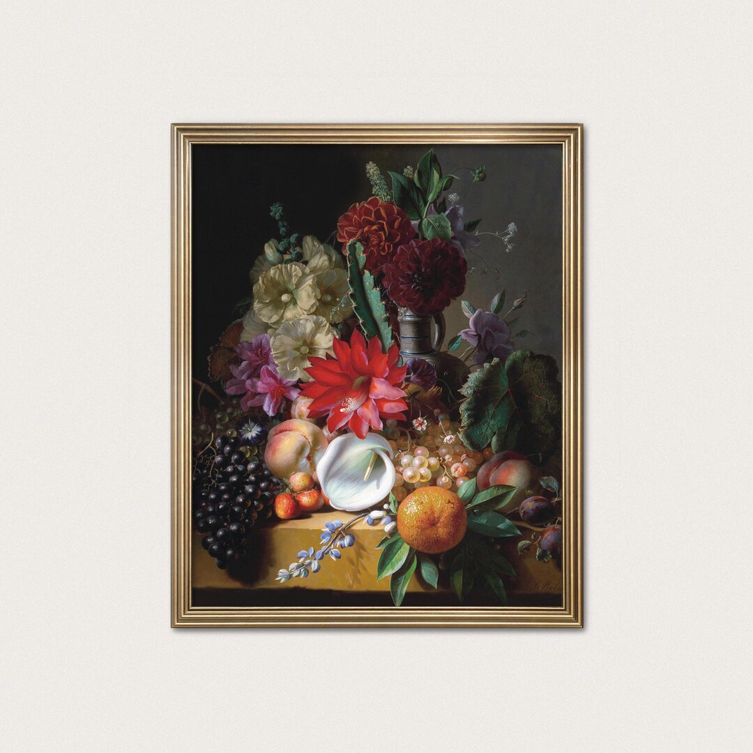 Still Life Art Print - Opulent Flowers and Fruit, Moody French ...