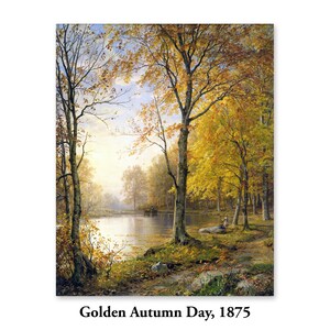 Golden Autumn 1870s Fall Landscape Painting Scenic Nature River Print ...