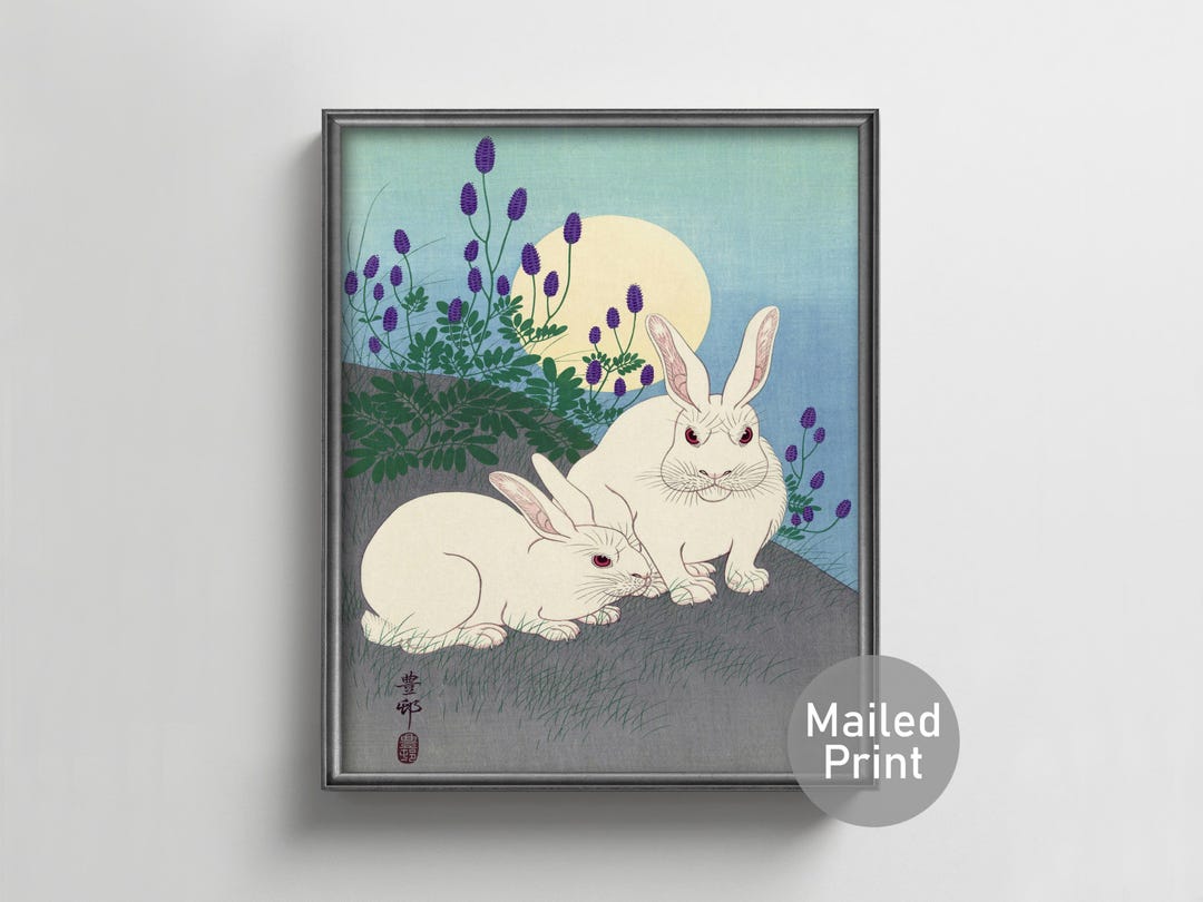 Rabbits Under Full Moon 1920s Japanese Painting Ohara Koson Wood Block ...