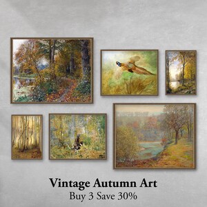 Golden Autumn 1870s Fall Landscape Painting Scenic Nature River Print ...